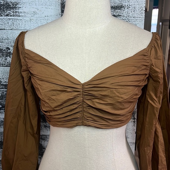 Zara | Tops | Zara Woman Studio Copper Brown Colored Long Sleeve Crop ...